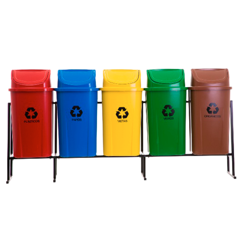 Conjunto de 5 Lixeiras Basculantes para Coleta Seletiva